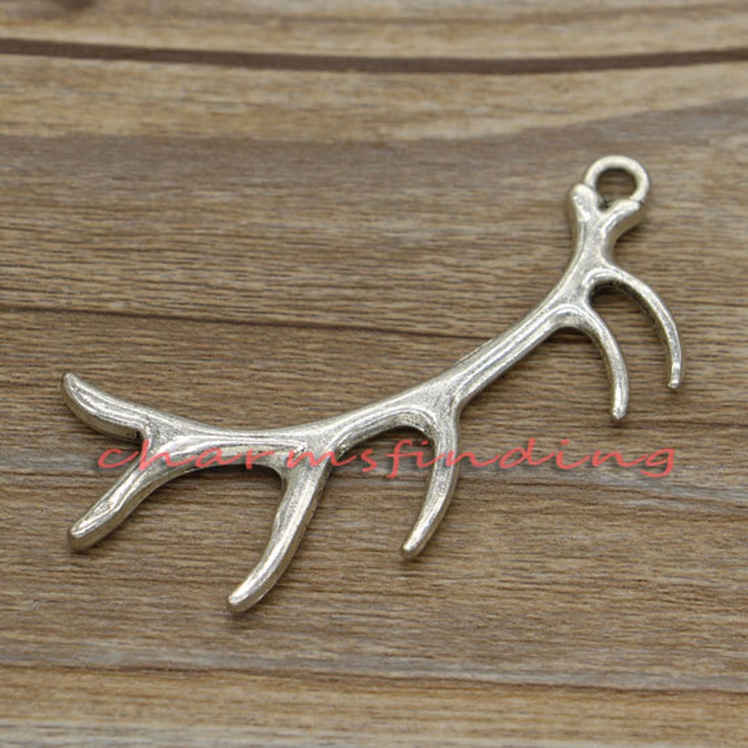 5pcs Antler Charm Deer Large Charms Animal Charms Antique Silver Tone ...