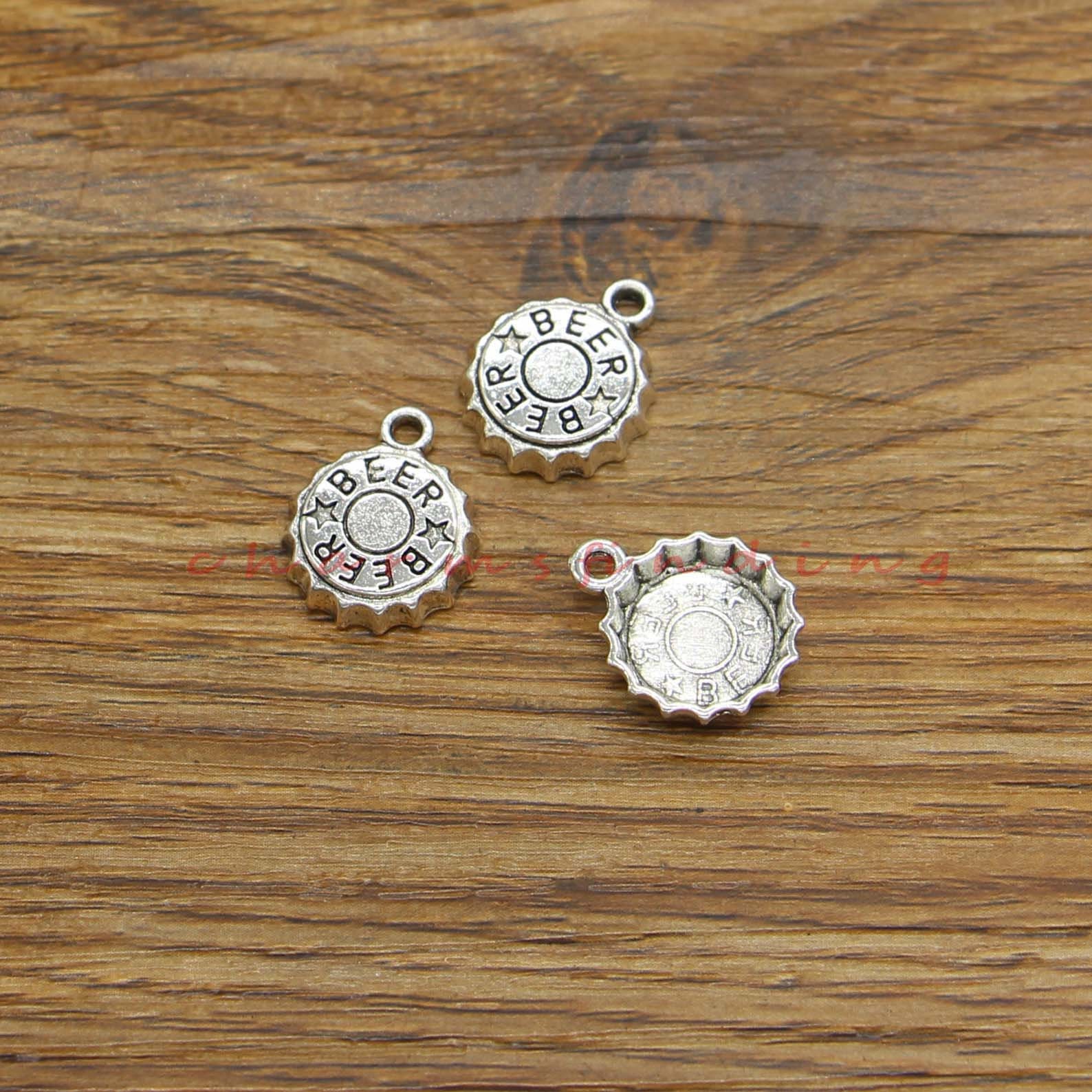 25pcs Beer Bottle Cap Charms Beer Charms Antique Silver Tone 14x18mm ...