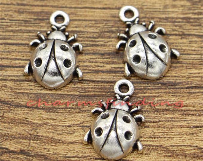 4 Pcs Ladybug Charms Antique Silver Tone Size 14x10 Mm, Silver Tone ...