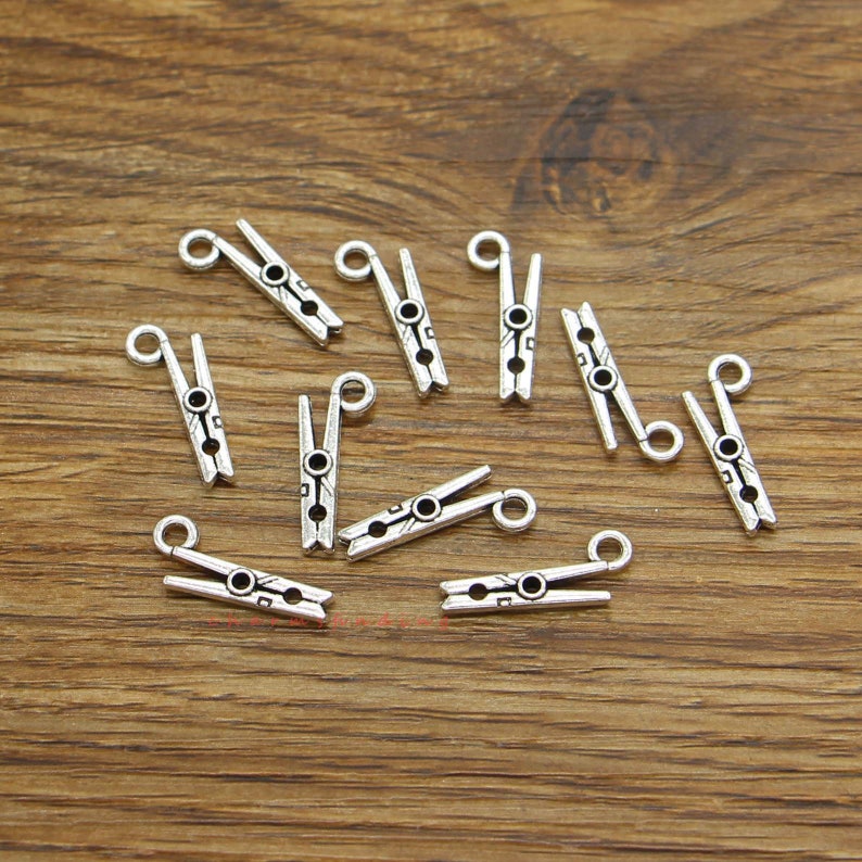 50pcs Clothes Pin Charms Clothes Clip Antique Silver Tone 8x19mm Cf4038 ...
