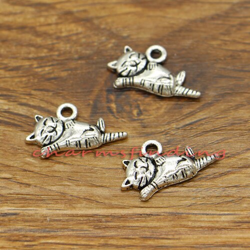 50pcs Cat Charms Animal Pet Feline Charms Antique Silver Tone - Etsy