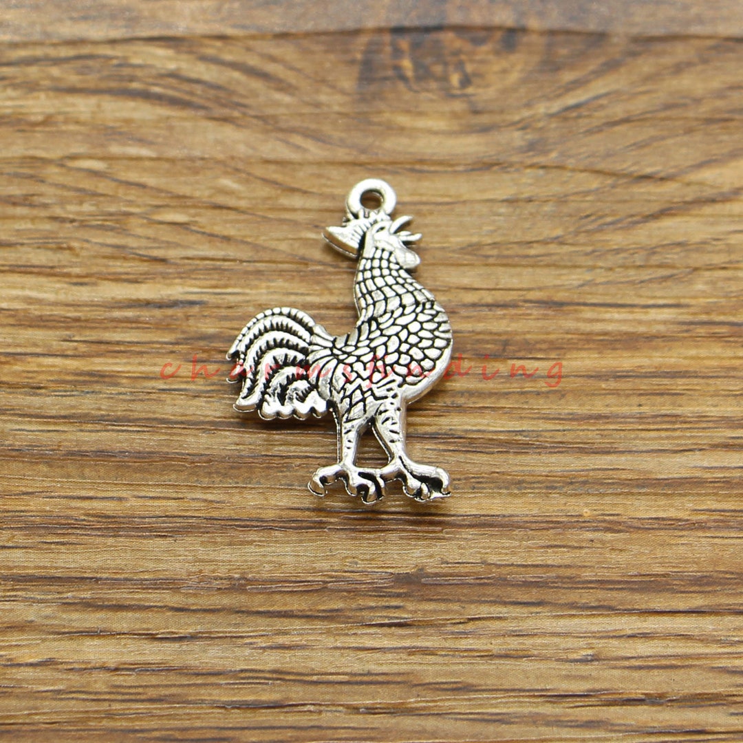12pcs Rooster Charms Poultry Charms Antique Silver Tone 20x21mm Cf4534 ...