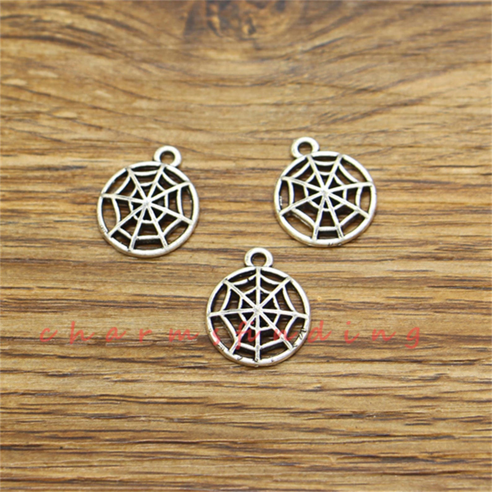 30pcs Spider Web Charms Halloween Charms Antique Silver Tone 14x17mm ...