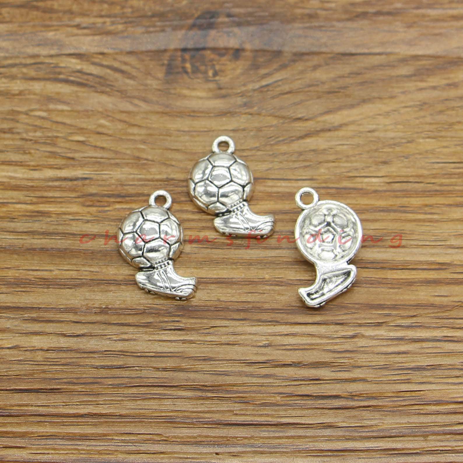20pcs Soccer Ball Charms Sports Charms Antique Silver Tone 12x21mm ...