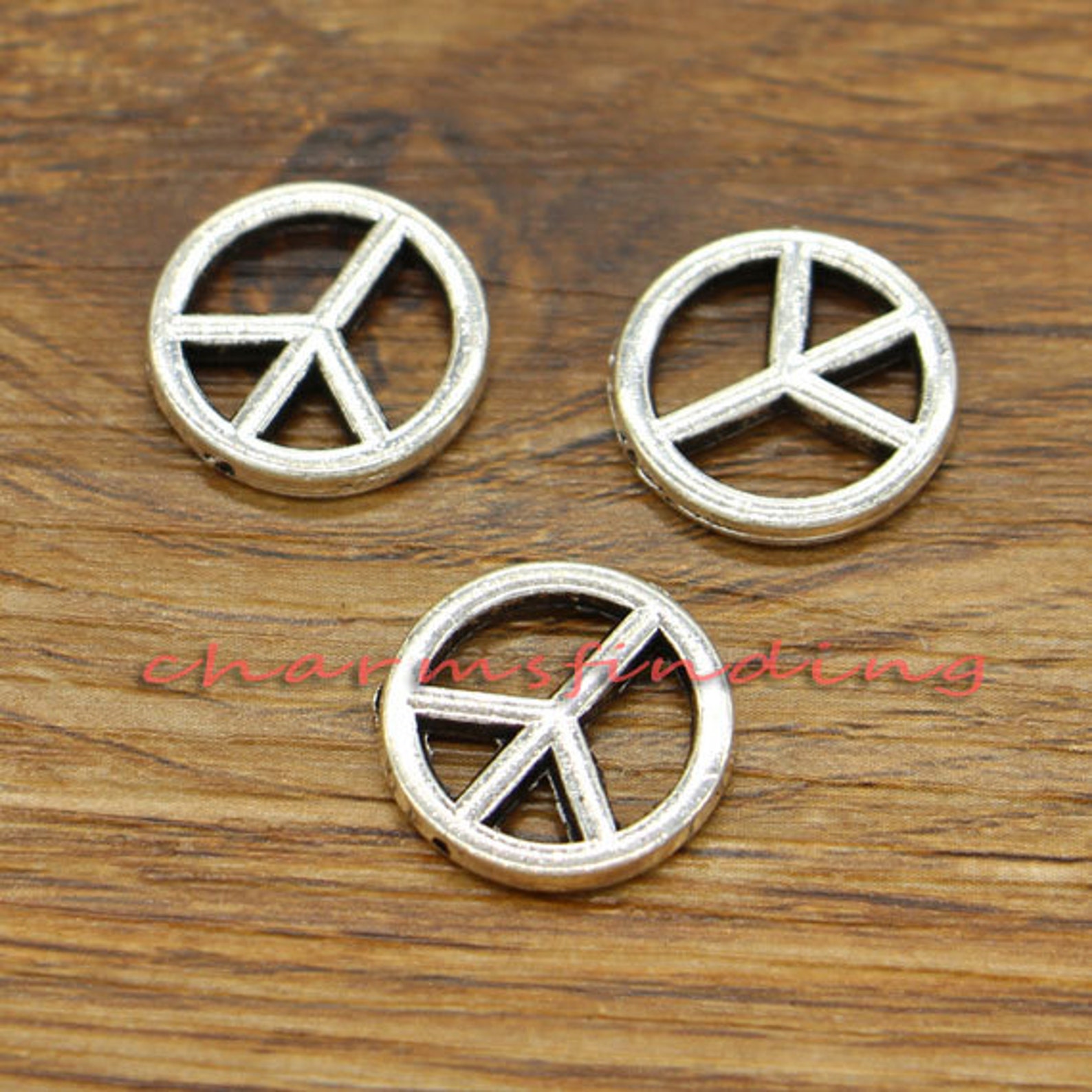 20pcs Peace Sign Bead Centered Hole Beads Antique Silver Tone | Etsy