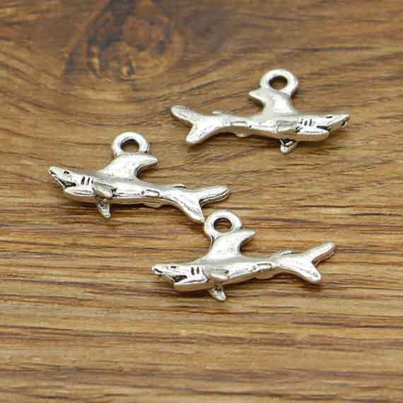 20pcs Shark Charms Marine Life Charms Antique Silver Tone | Etsy