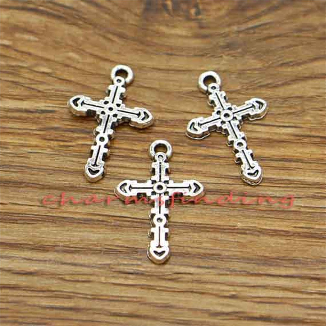 50pcs Cross Charms Religious Charms Bulk Charms Antique Silver Tone ...