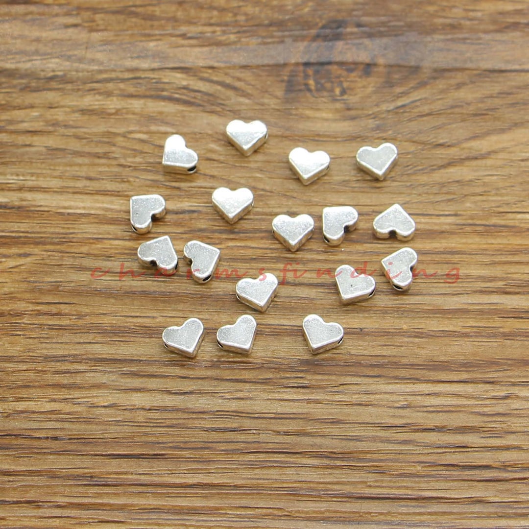100pcs Mini Heart Beads Charms Spacers Loose Metal Beads Valentine Bulk ...