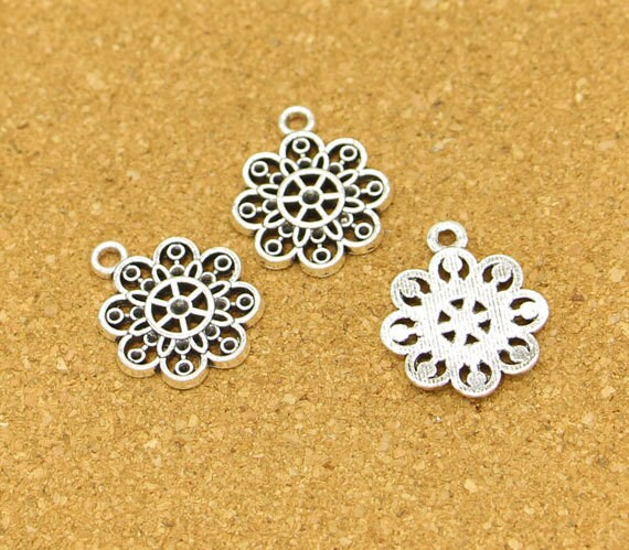 15pcs Flower Charms Flowers Plant Charms Antique Silver Tone - Etsy