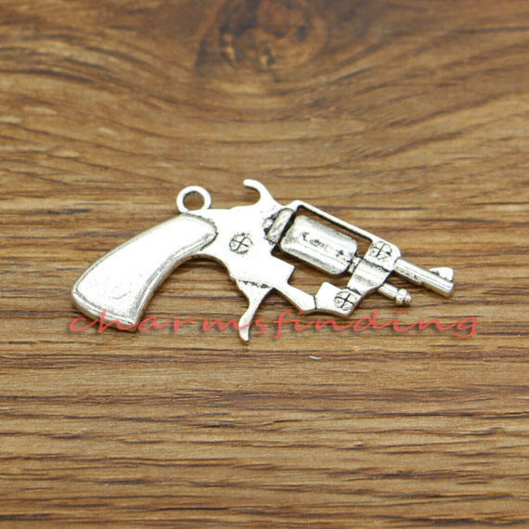 10pcs Gun Charms 2 Sided Revolver Hand Gun Charms Antique Silver Tone ...