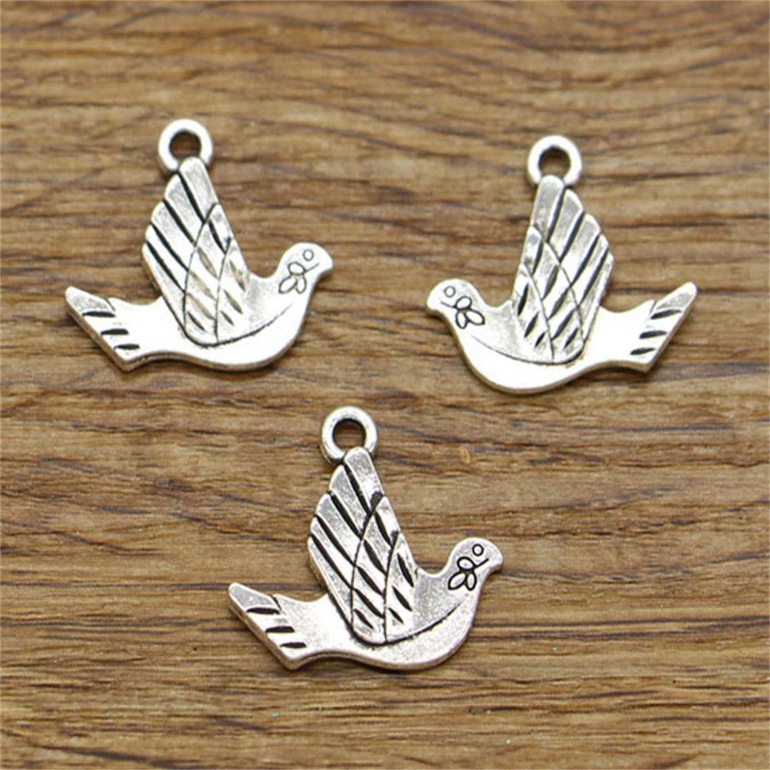30pcs Peace Dove Charms Two Sided Bird Charm Antique Silver Tone ...