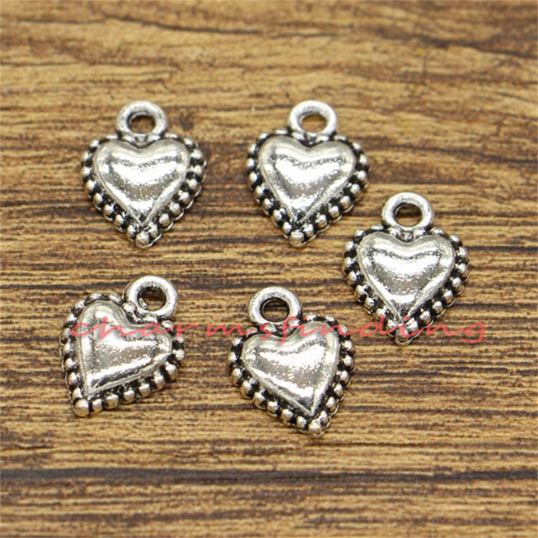 50pcs Heart Charms Love Charms Wedding Charms Antique Silver Tone ...