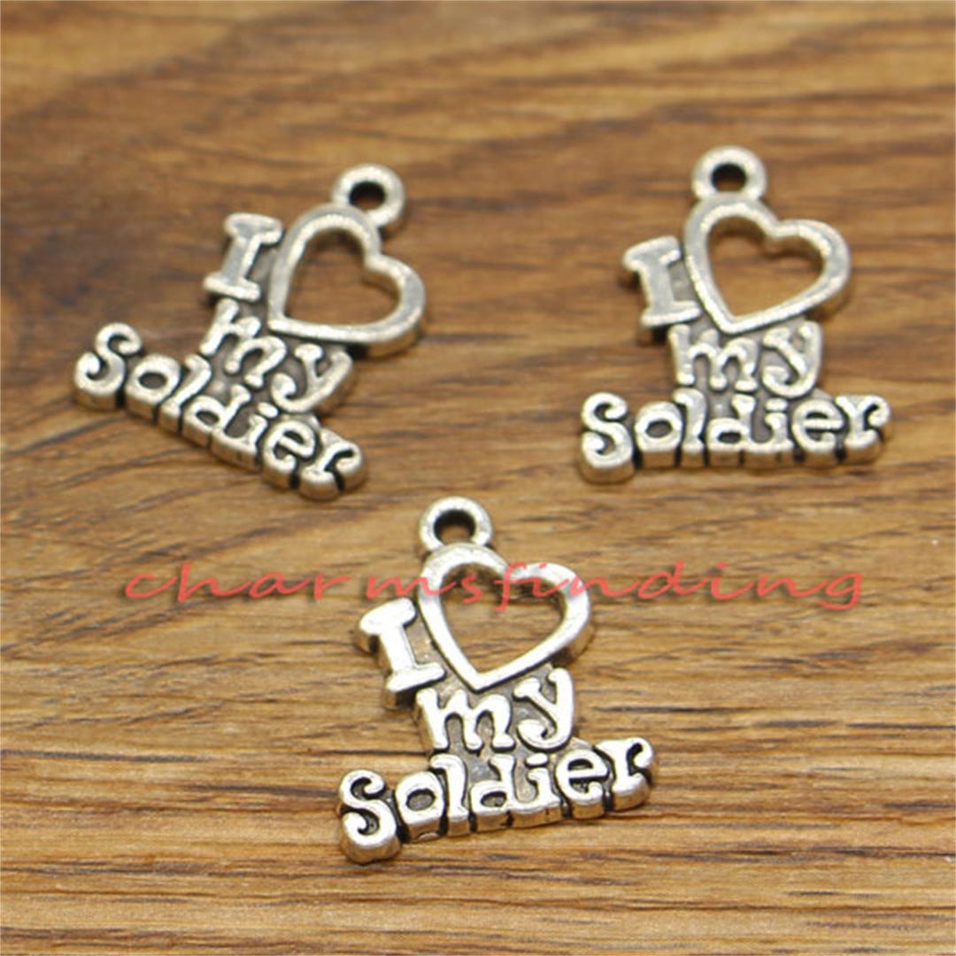 20pcs Soldier Charms I Love My Soldier Antique Silver Tone 17x20mm ...