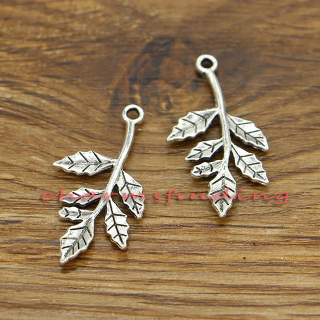 30pcs Leaf Charm Tree Branch Charm Antique Silver Tone 30x16mm Cf2888 ...