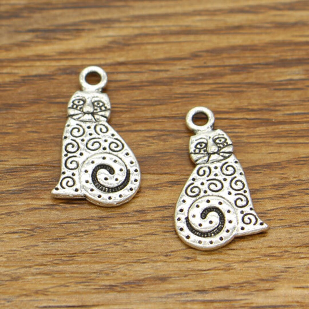 30pcs Cat Charms Cute Animal Charm Antique Silver Tone 13x22mm Cf2051 ...