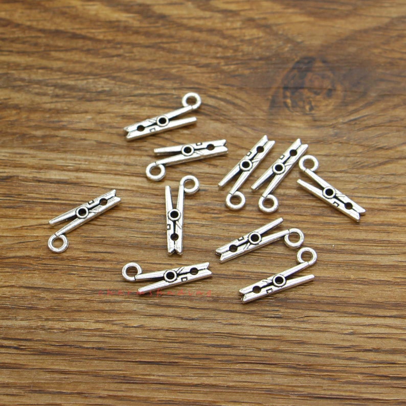 50pcs Clothes Pin Charms Clothes Clip Antique Silver Tone 8x19mm Cf4038 ...
