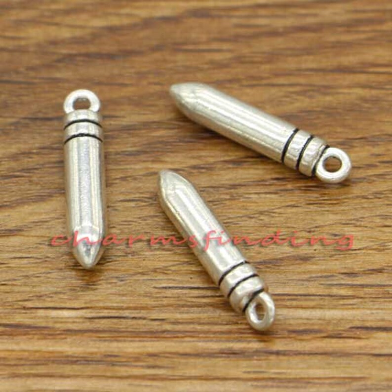 15pcs Bullet Charms 2 Sided 3D Charms Antique Silver Tone | Etsy