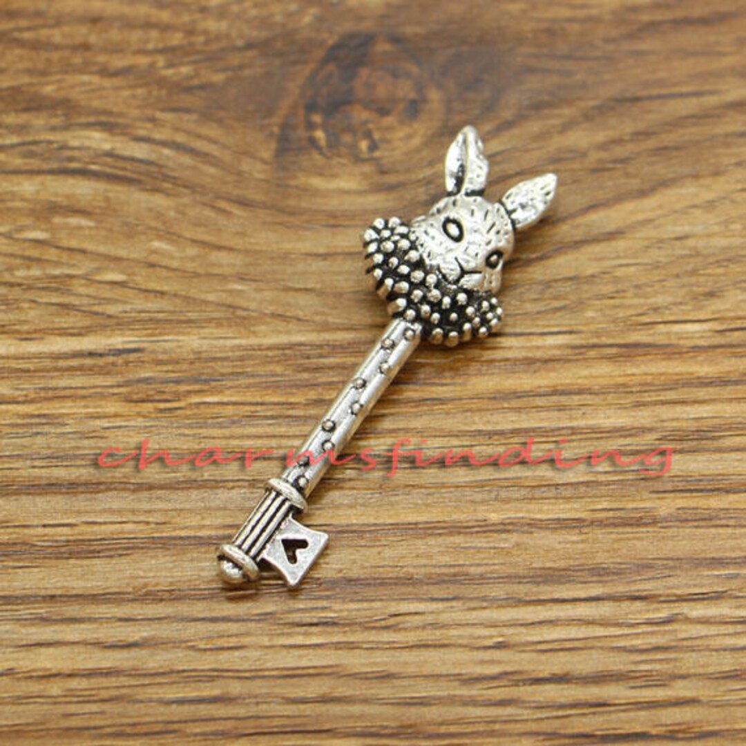 6pcs White Rabbit Key Pendants Charms Antique Silver Tone 16x51mm ...