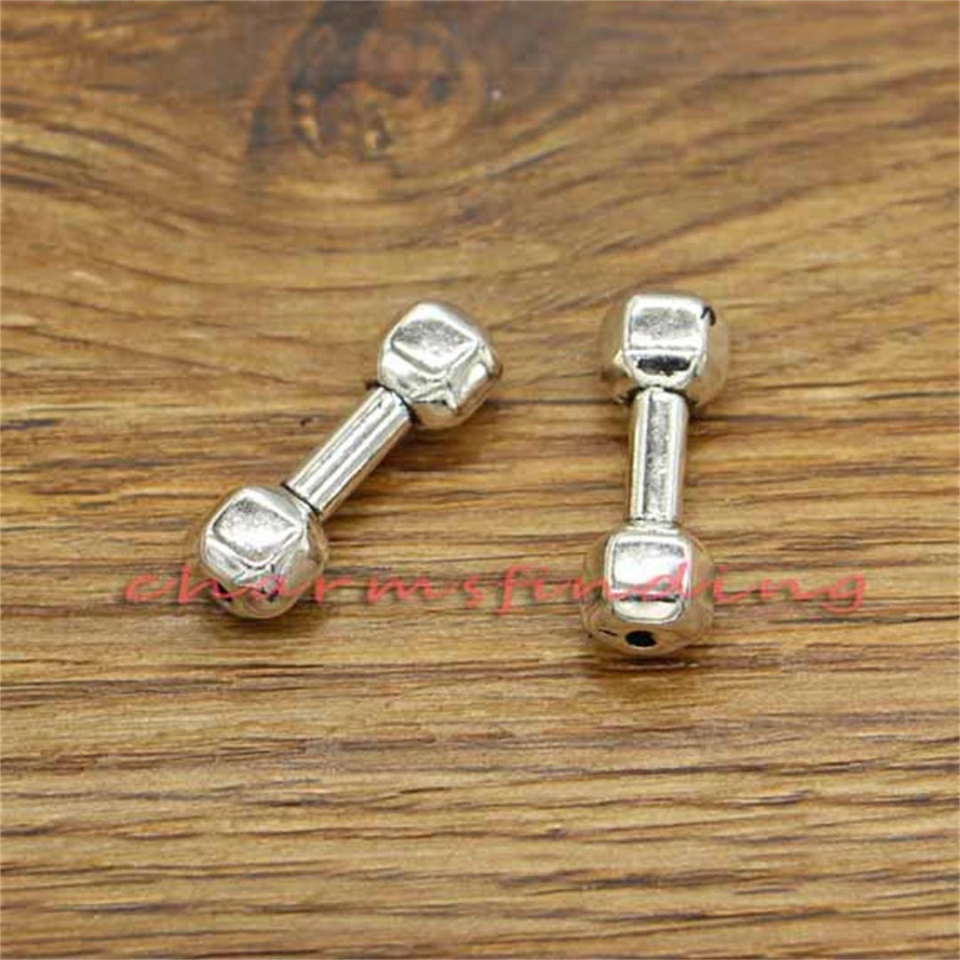 10pcs Barbell Charms 3D Weightlifting Gym Charm Antique Silver Tone ...