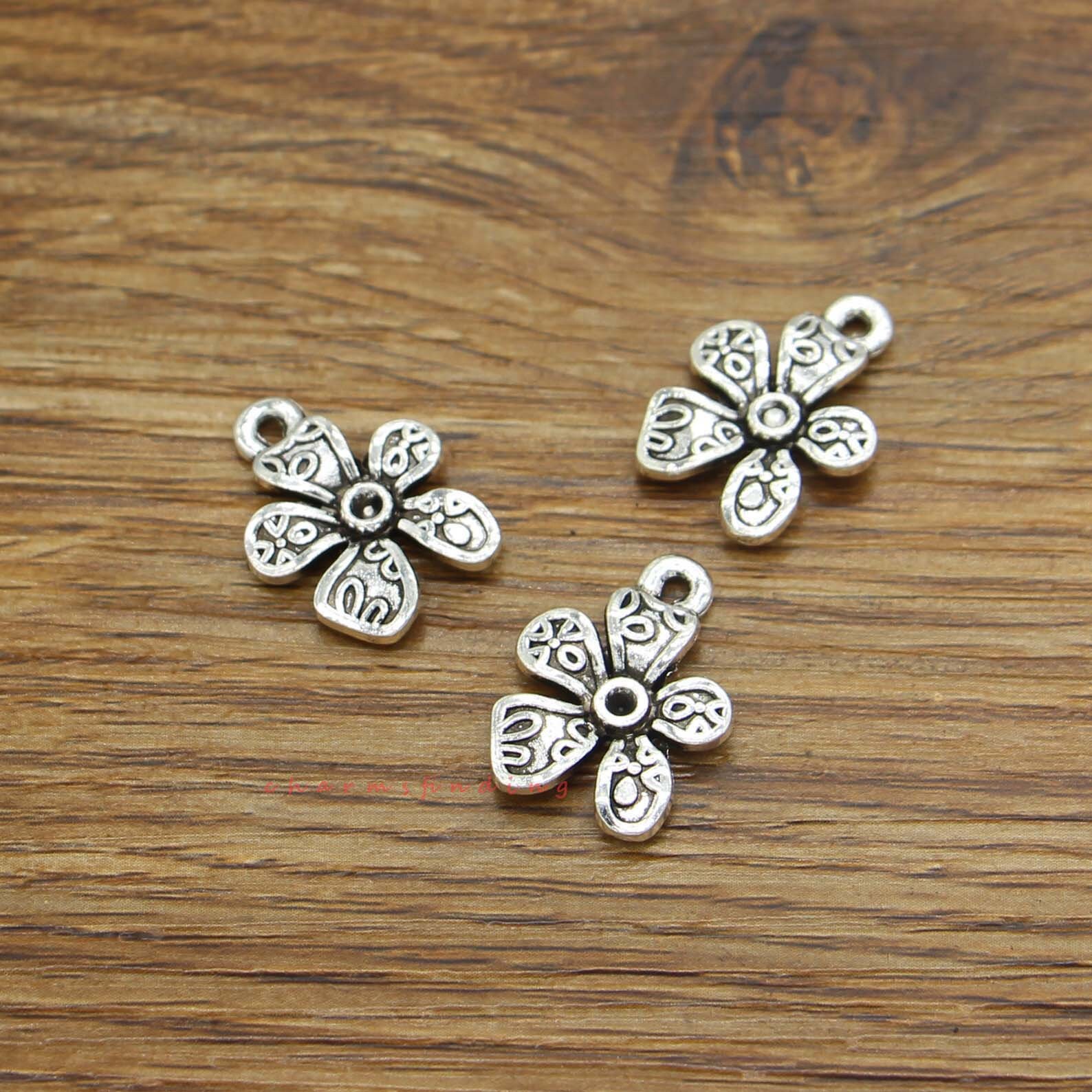 15pcs Flower Charms Floral Plant Charms Antique Silver Tone - Etsy