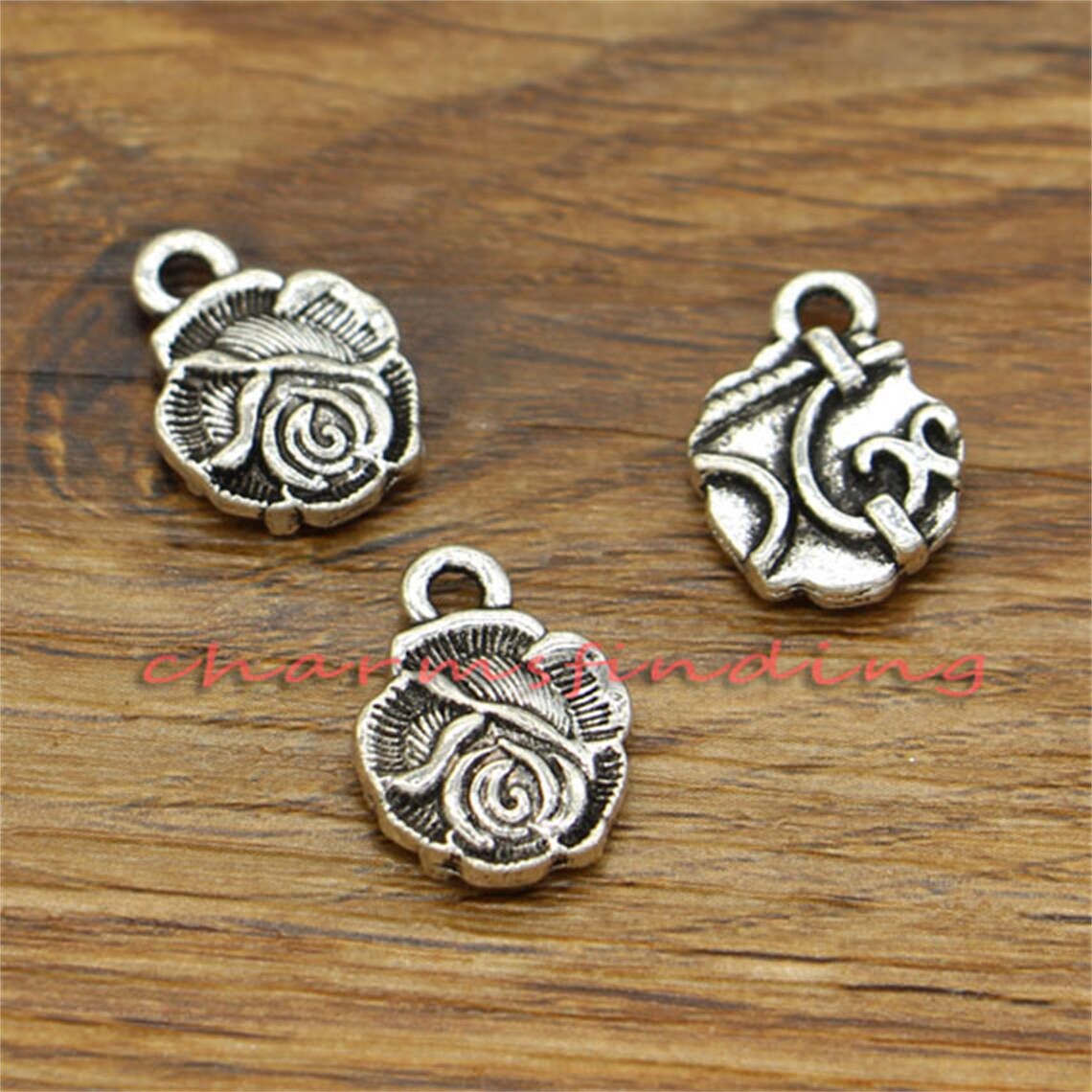 20pcs Rose Flower Charms Floral Charms Antique Silver Tone 12x17mm ...