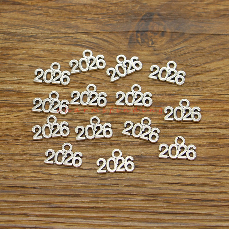 50/100pcs 2026 Charms New Year Charms Graduation Charms Antique Silver ...