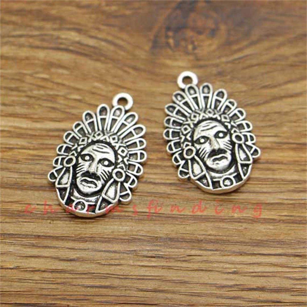 15pcs Indian Chief Charm Native Charms Antique Silver Tone 19x31mm ...