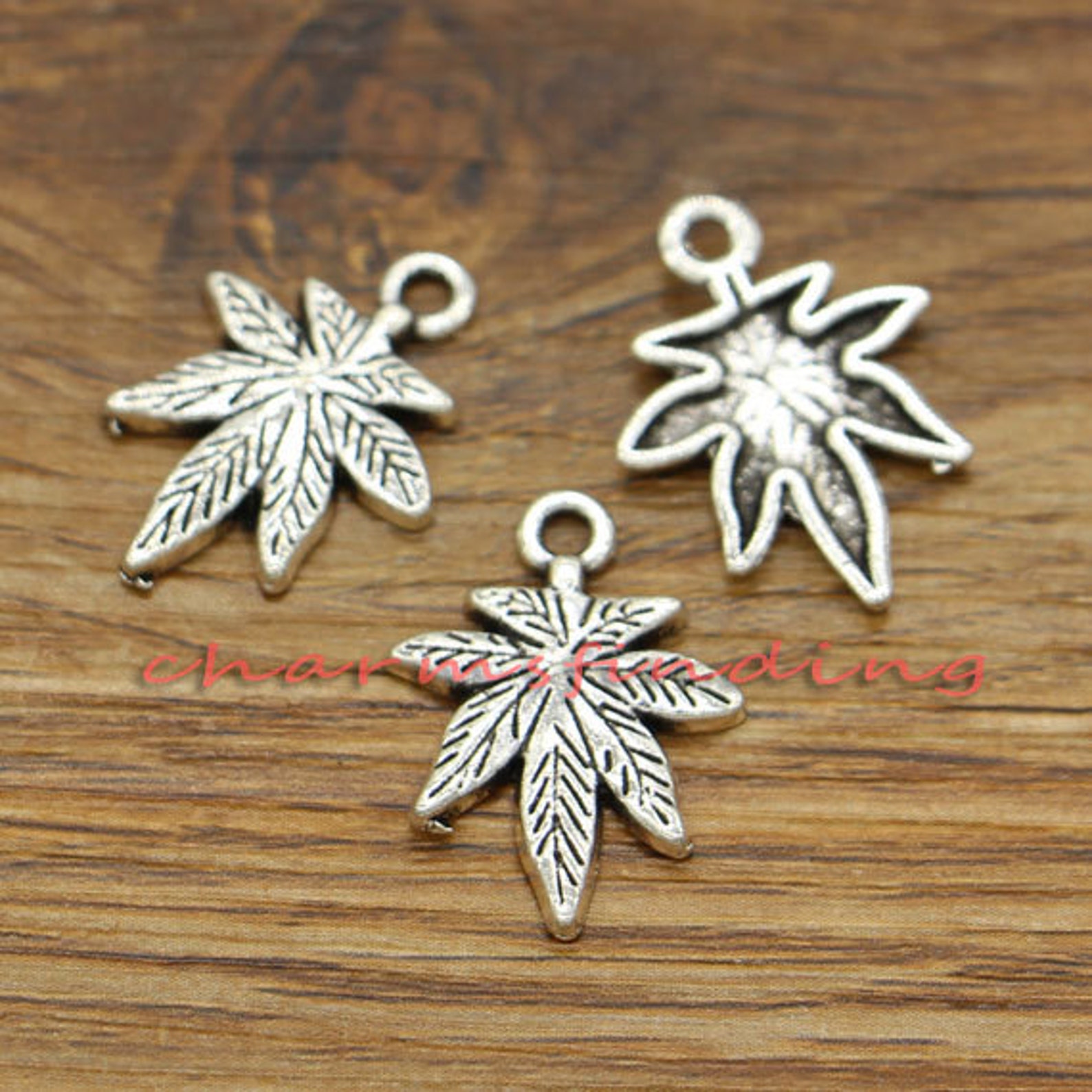50pcs Leaf Charm Weed Charms Antique Silver Tone 20x16mm | Etsy
