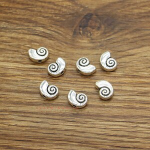 25pc Snail Shell Beads Animal Beads With 1mm Hole Approx Antique Silver ...