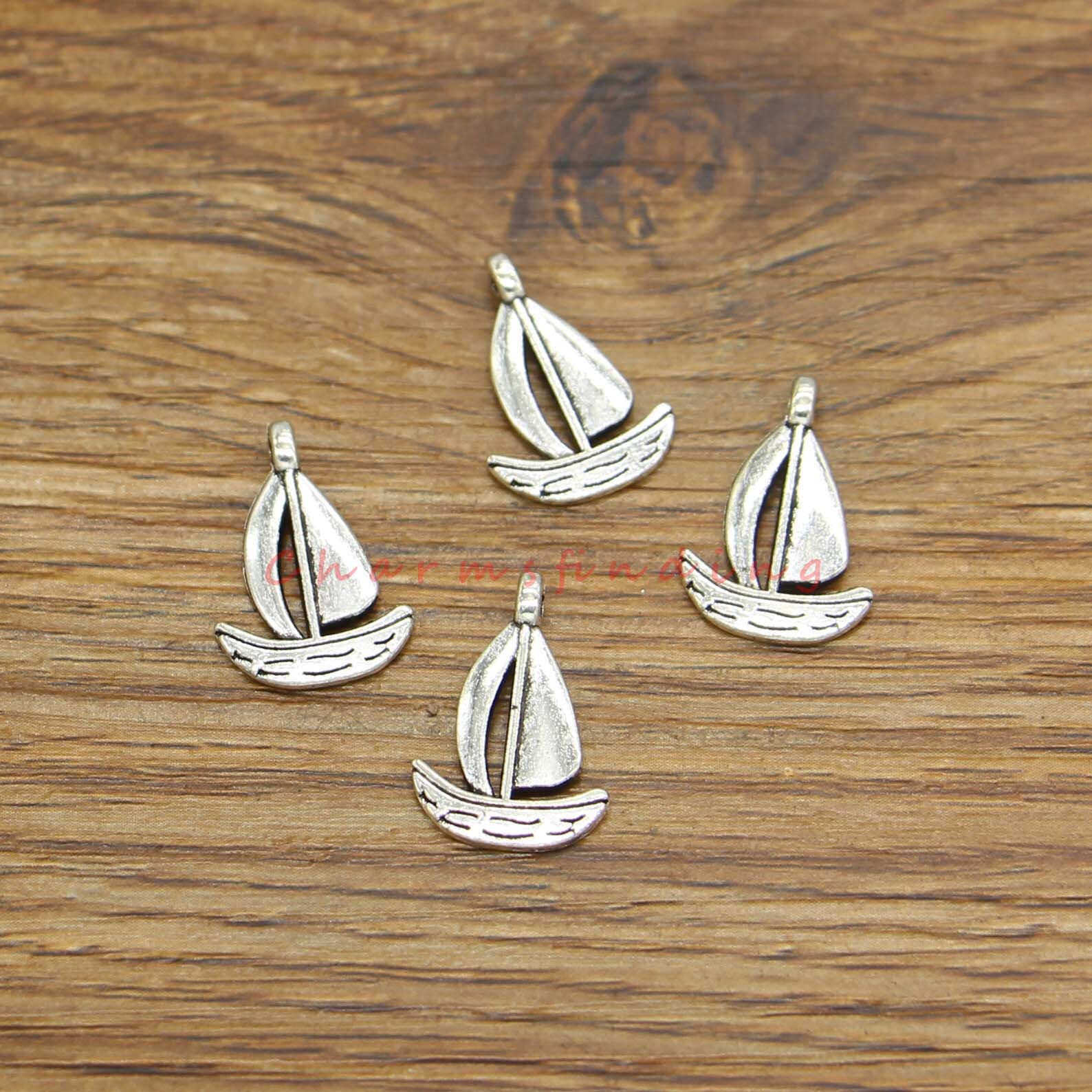 50pcs Sailboat Charms Sailing Boat Charms Antique Silver Tone 13x19mm ...
