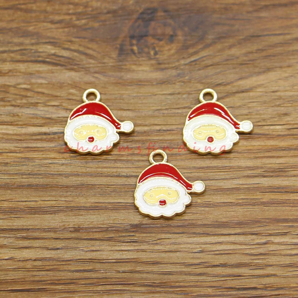 10pcs Santa Charms Christmas Charms Gold Plated Enamel Charms 17x18mm ...