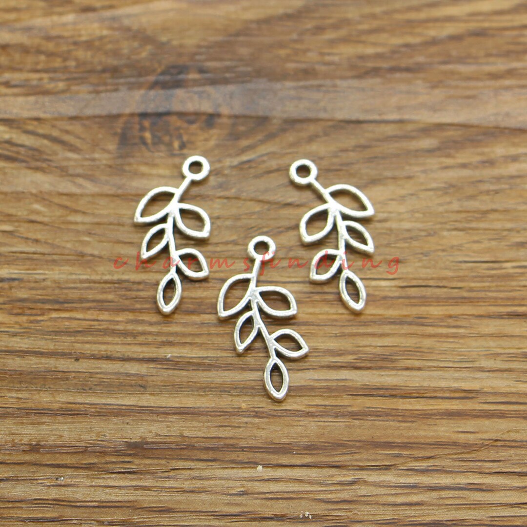 50pcs Curved Leaf Charm Link Tree Branch Bulk Charm Antique Silver Tone ...