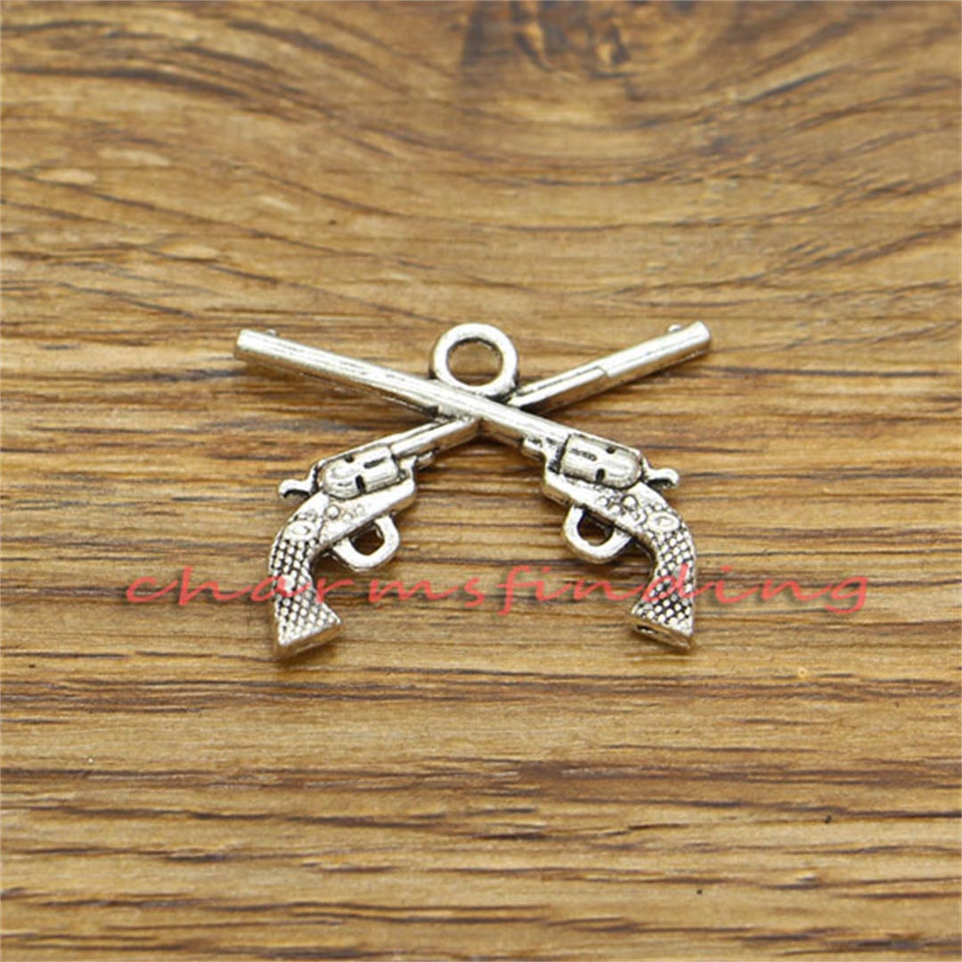 15pcs Gun Charms 2 Sided Revolver Hand Gun Charms Antique Silver Tone ...