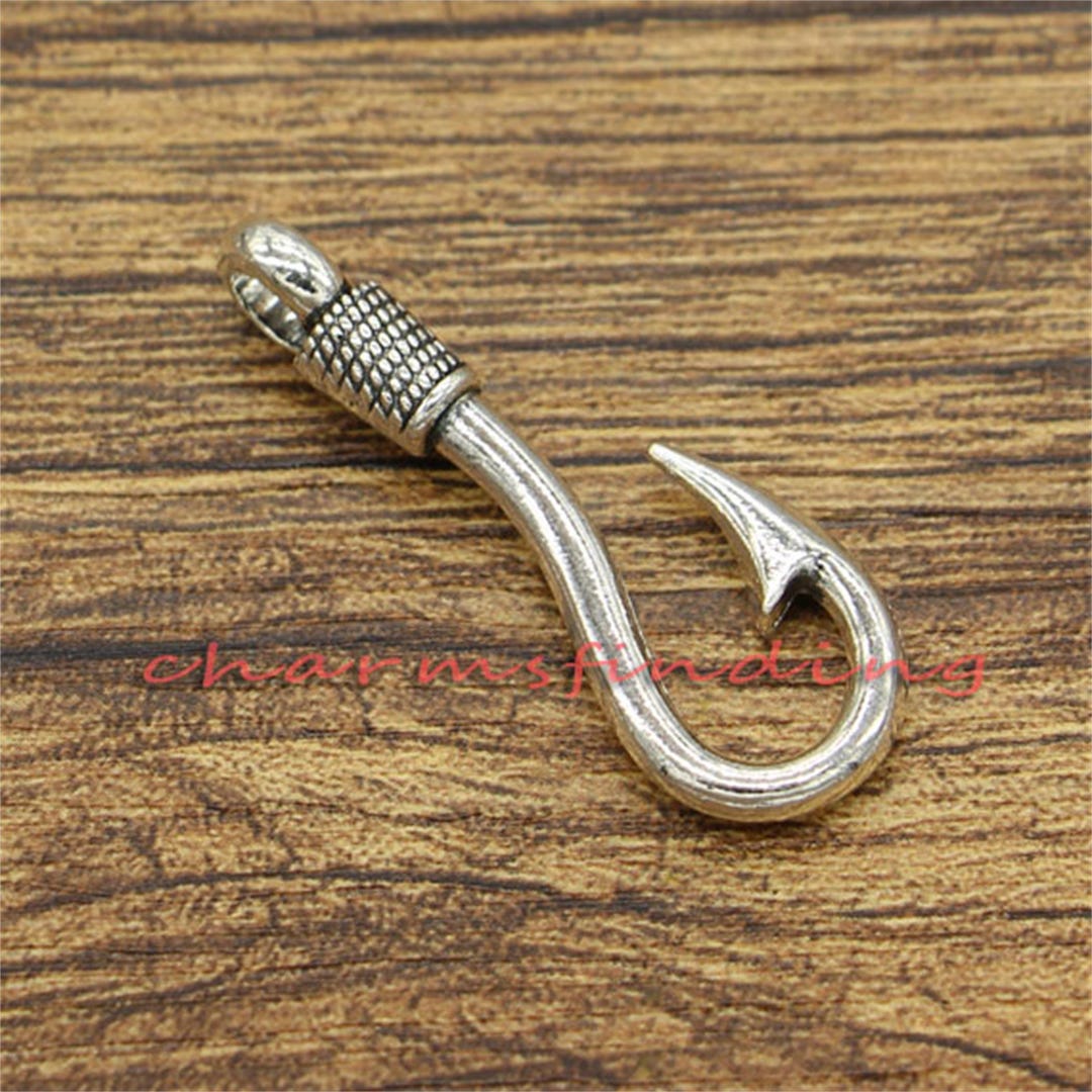 20pcs Large Fish Hook Charms Antique Silver Tone 36x13x7mm Cf0432 - Etsy