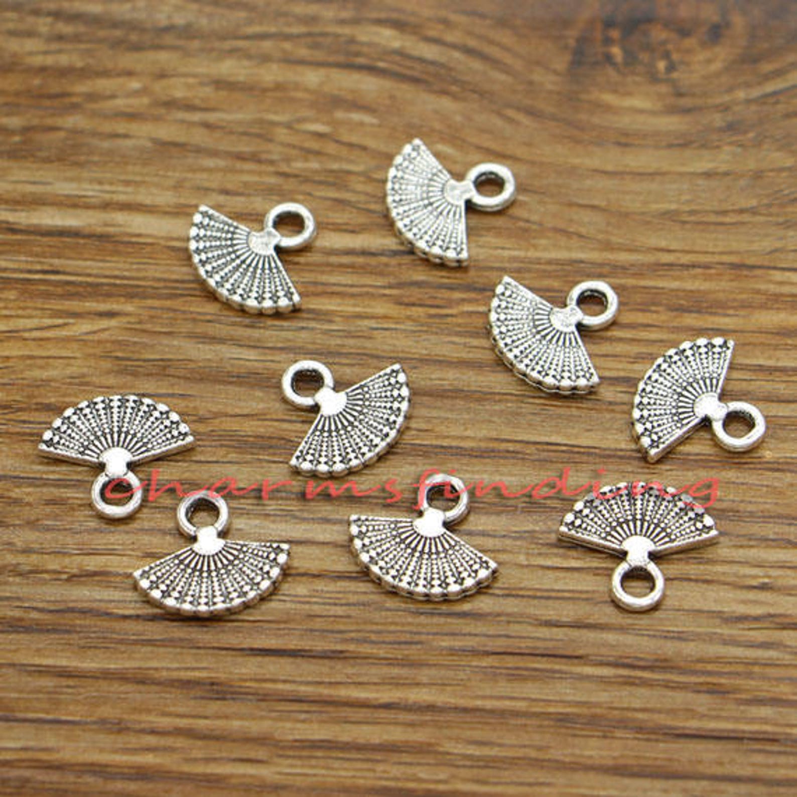 50pcs Fan Charms Double Sided Bulk Charms Antique Silver Tone | Etsy
