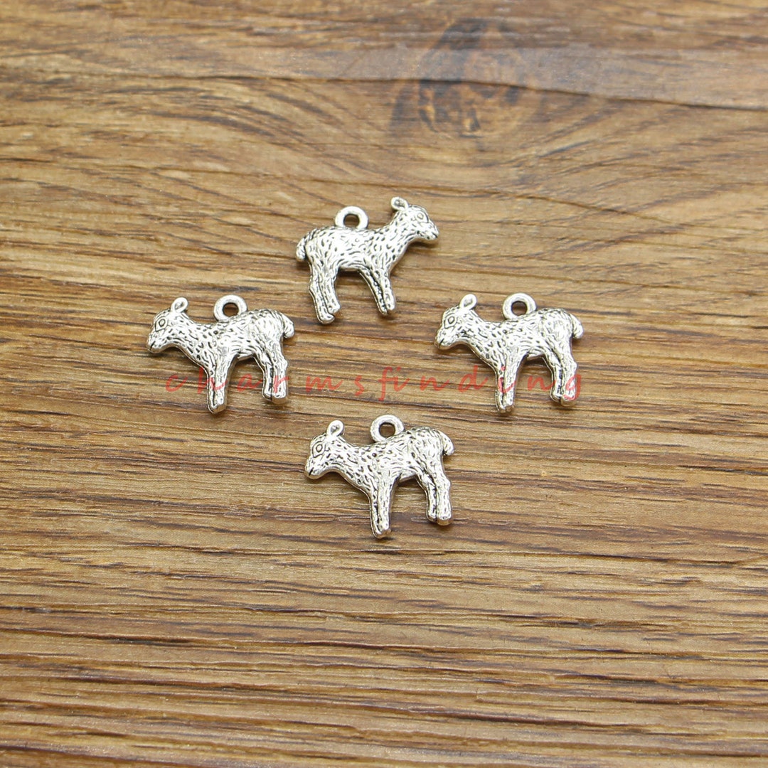 25pcs Lamb Charm Baby Sheep Animal Charms Antique Silver Tone 16x14mm ...