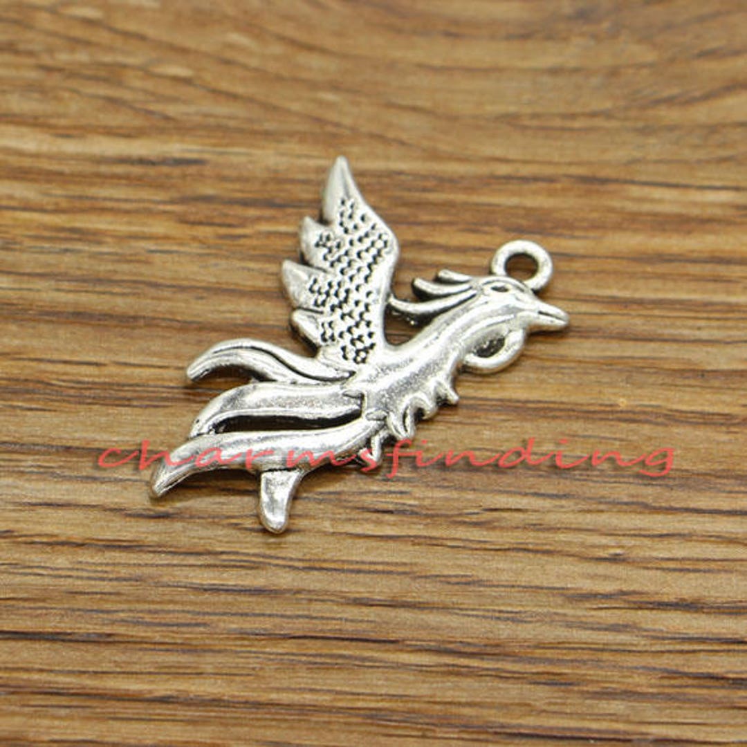 10pcs Large Phoenix Charm Mythical Birds Charm Antique Silver Tone ...