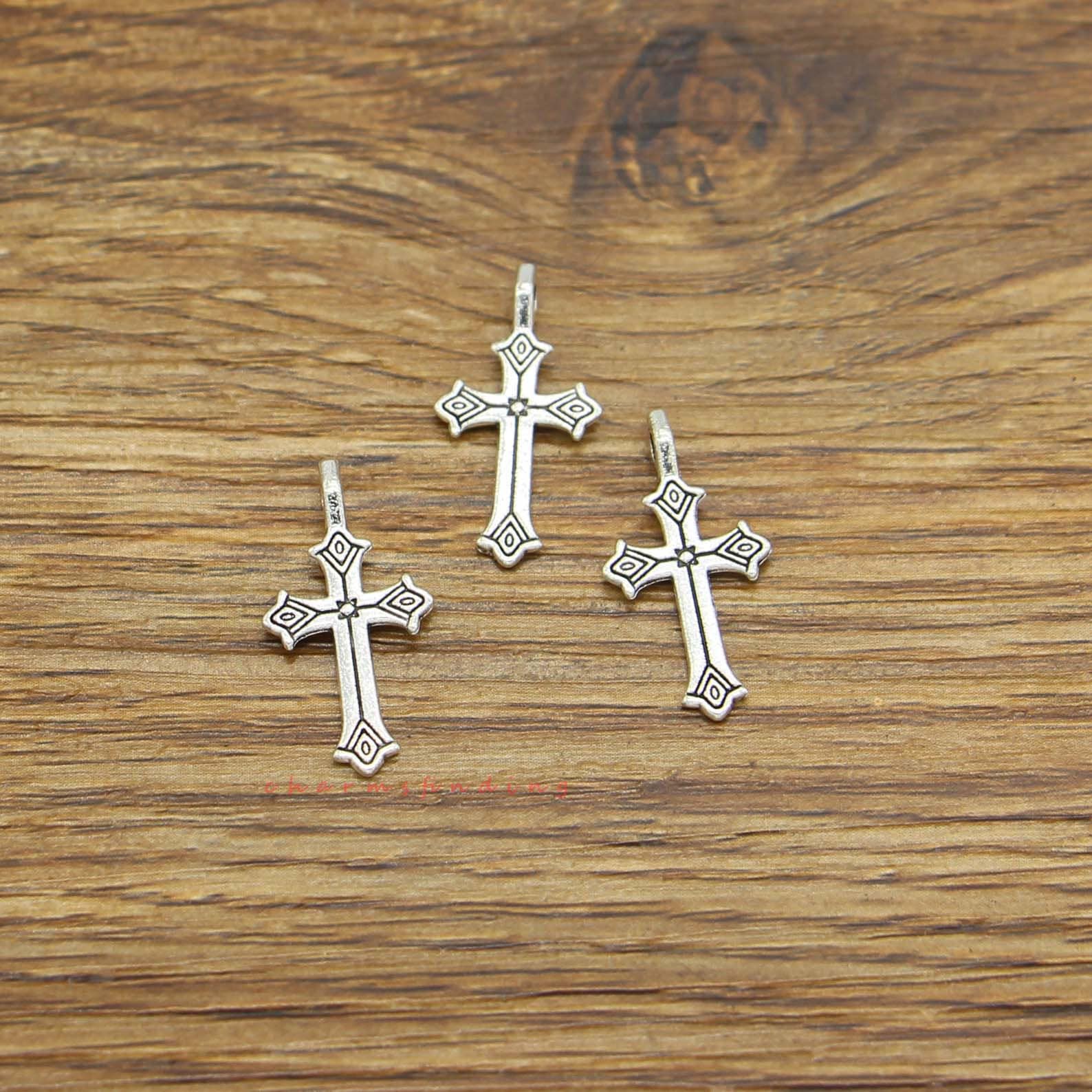 50pcs Cross Charms Religious Charms Antique Silver Tone - Etsy