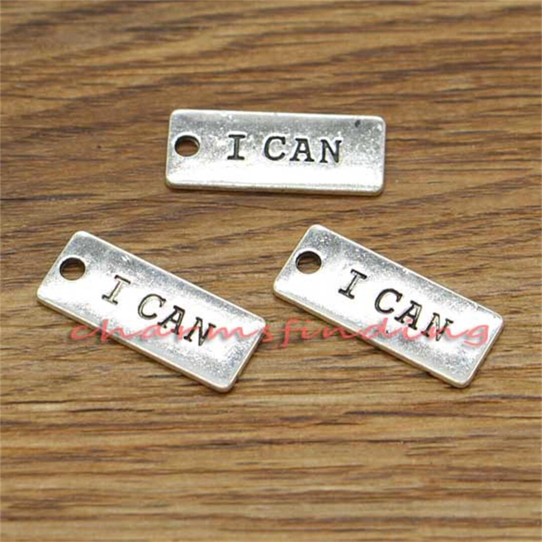 20pcs I Can Charms Word Motivation Charm Antique Silver Tone 24x10mm ...