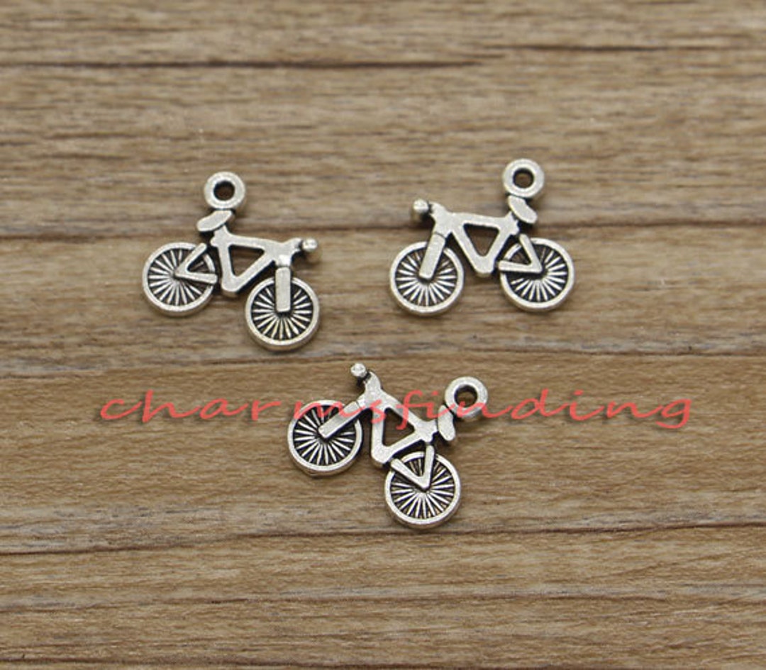 50pcs Bike Charms Bicycle Cycling Charm Antique Silver Tone 16x14mm ...
