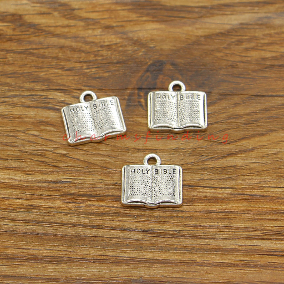 25pcs Holy Bible Charms Religious Charm Antique Silver Tone 15x14mm ...
