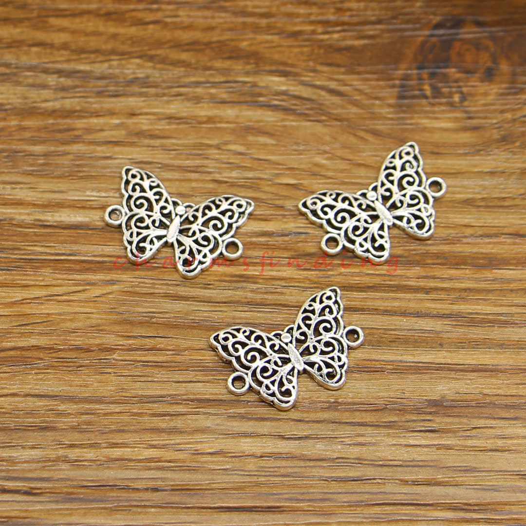 35pcs Butterfly Connectors Fly Insect Charms Antique Silver Tone ...