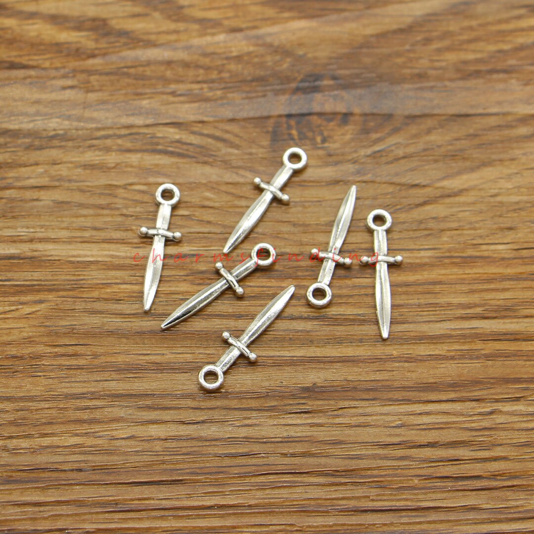 80pcs Bulk Small Sword Charms Pendants Antique Silver Tone 8x24mm ...