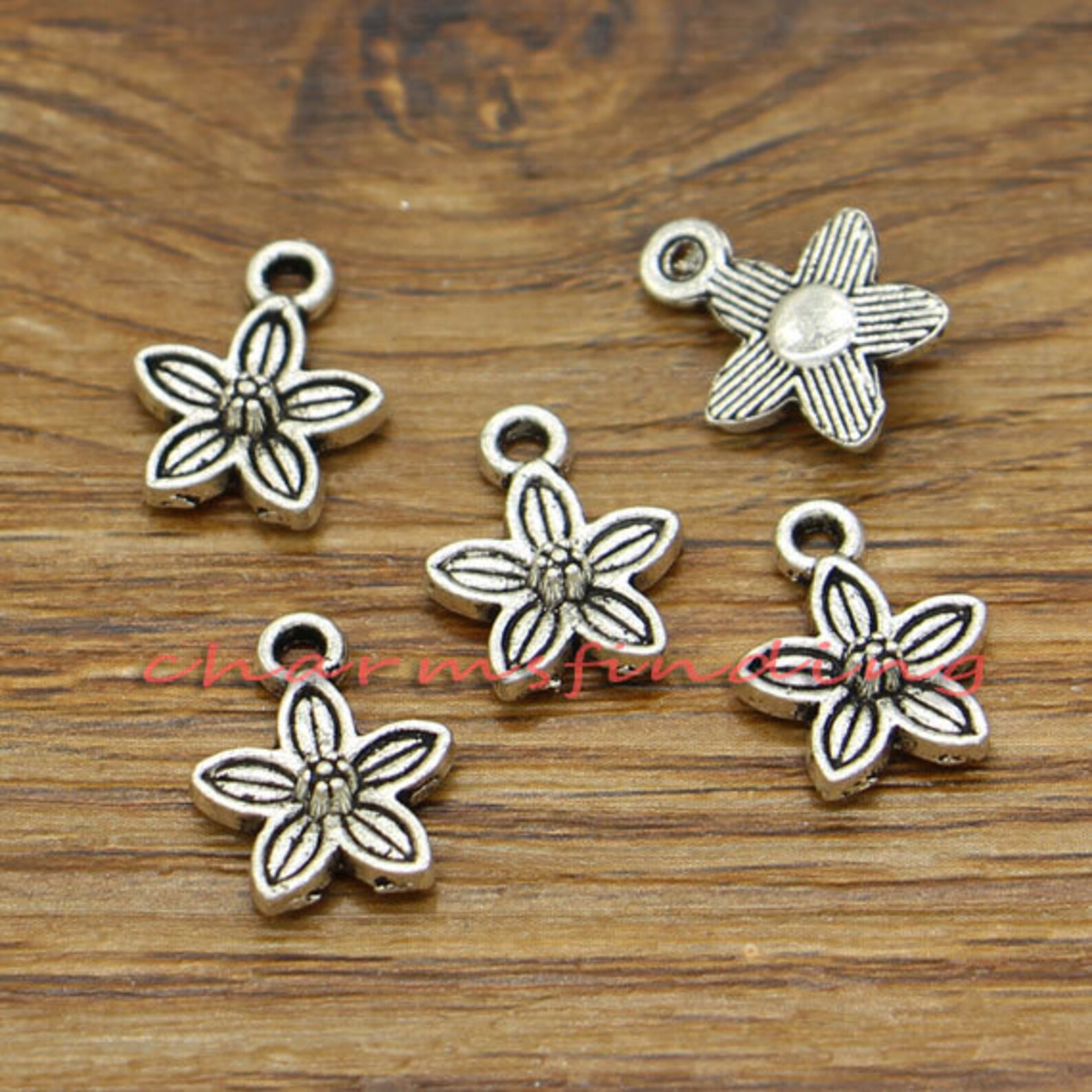 50pcs Flower Charms Floral Charms Antique Silver Tone 10x10mm - Etsy