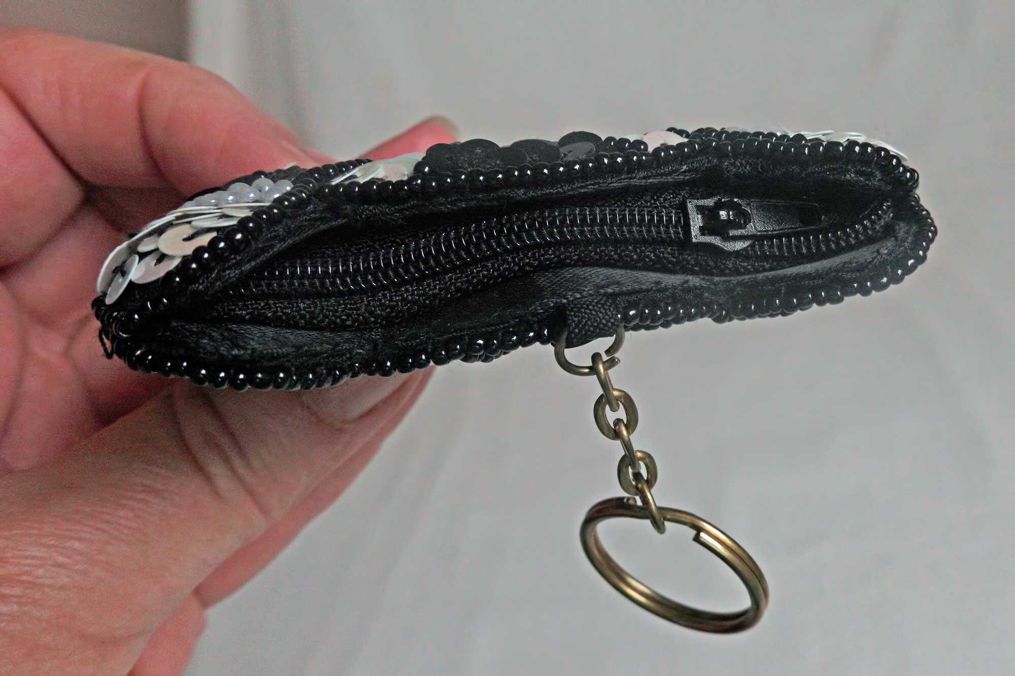 Vintage Coin Purse Key Ring, Change Purse, Cat Head Sequins & Beads ...