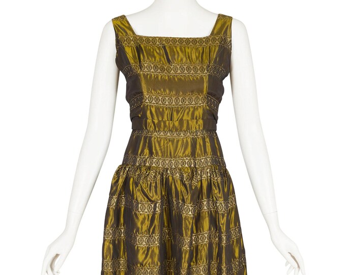 Frank Usher 1950s Vintage Gold Lurex Iridescent Rayon Taffeta Evening ...
