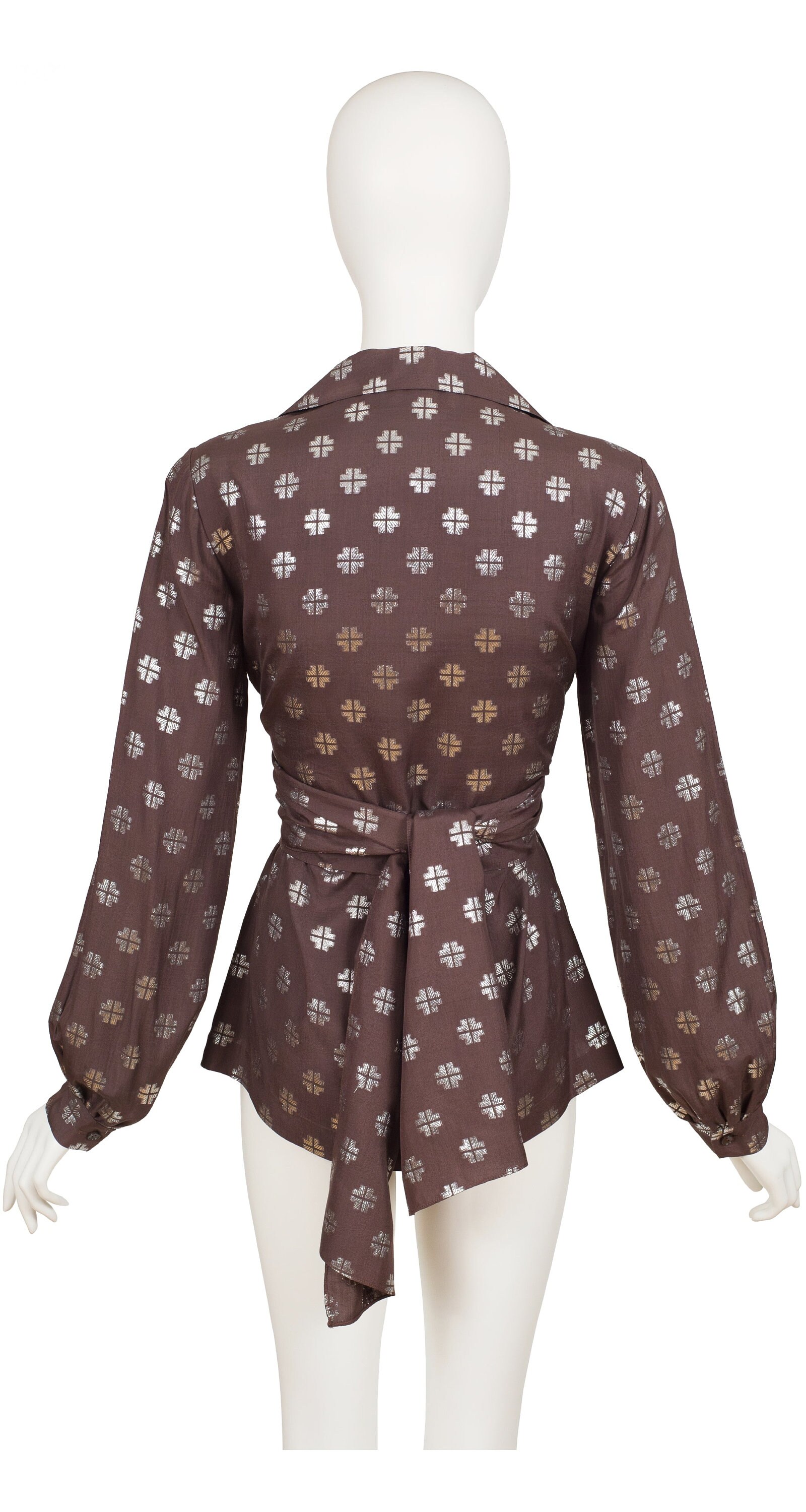 Lanvin 1970s Vintage Lurex Monogram Brown Silk Balloon Sleeve Blouse Sz M - Etsy