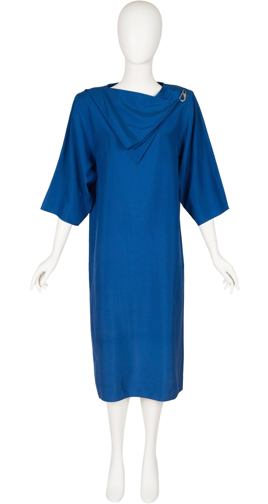 Anne-marie Beretta 1980s Vintage Blue Silk Handkerchief Neck Sack Dress ...