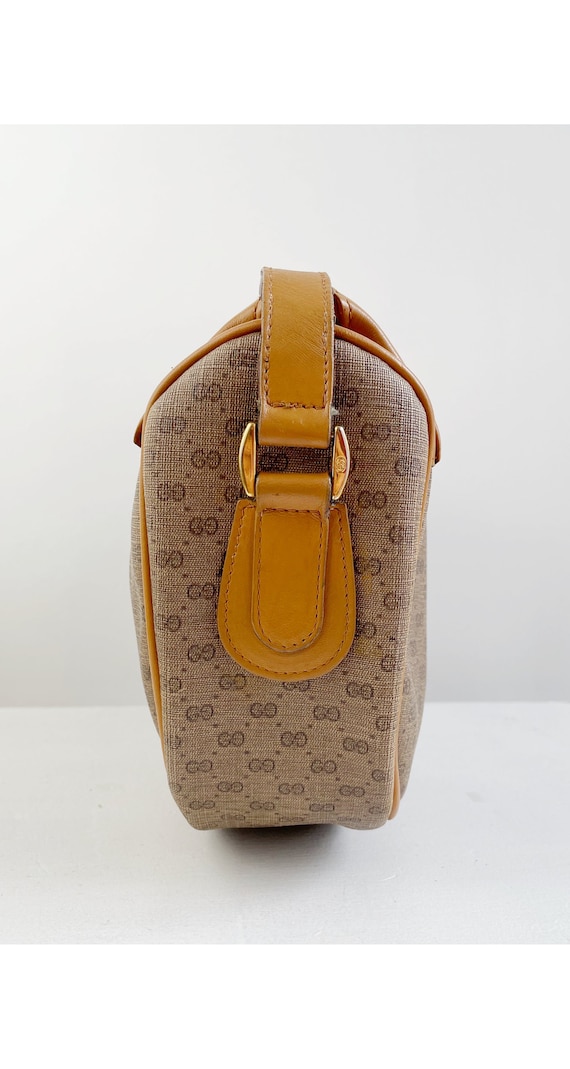 Gucci 1980s Vintage GG Monogram Tan Leather Crossbody… - Gem