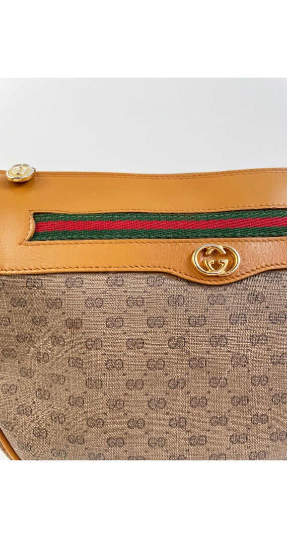 Gucci 1980s Vintage GG Monogram Tan Leather Crossbody… - Gem